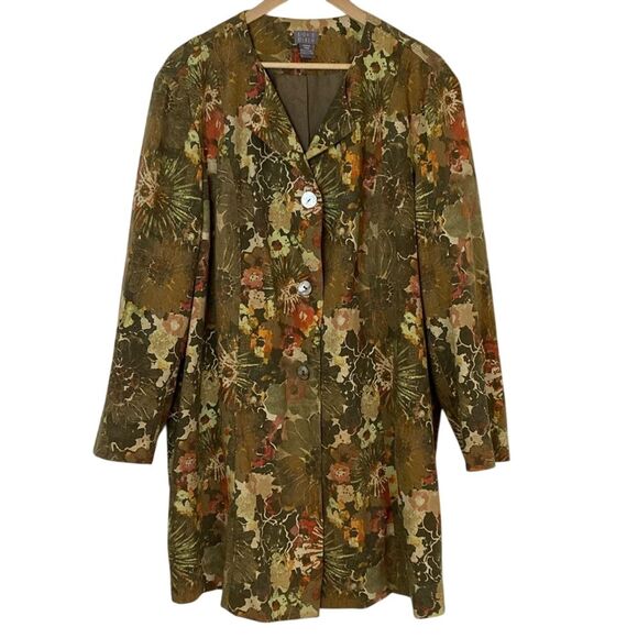 Sigrid Olsen | Jackets & Coats | Sigrid Olsen Silk Jacket Duster Womens 2 Green Orange Brown ...